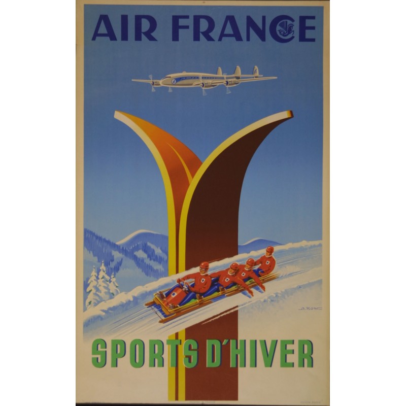 Affiche Air France Sports d'Hiver, A.Kow 1951